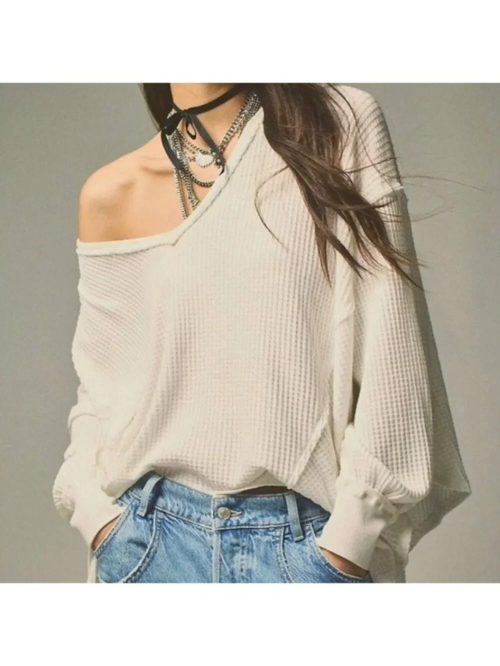 Free People | Tops | Free People Santa Clara Thermal Waffle Knit Top ...
